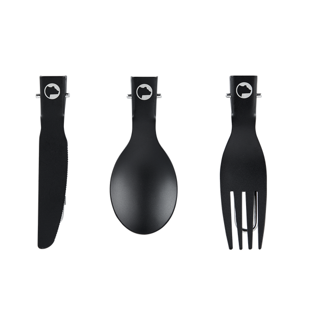 Explorer Bear Black Titanium Folding Utensil Combo (Spoon, Fork, Knife
