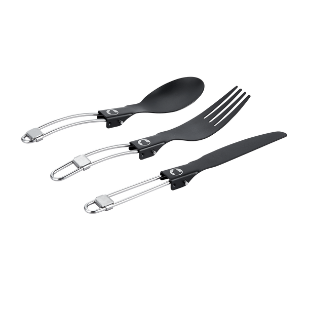 Explorer Bear Black Titanium Folding Utensil Combo (Spoon, Fork, Knife